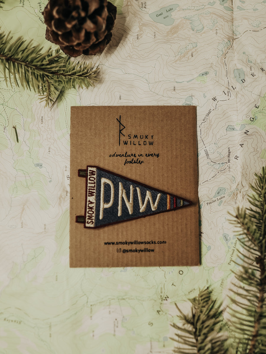 PNW Camp Banner Patch – Smoky Willow Socks